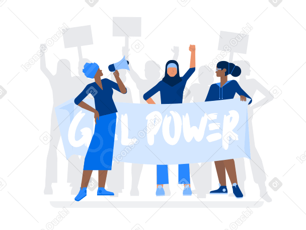 Women on a march with Girl Power banner Illustration in PNG, SVG