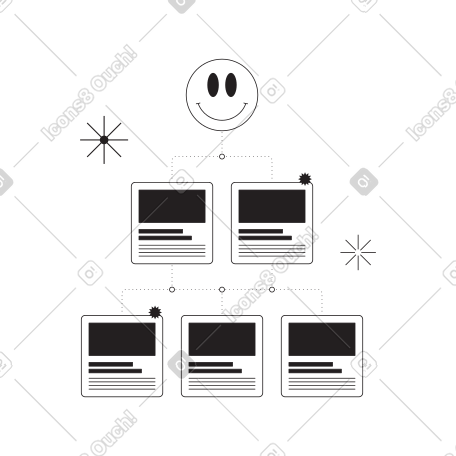 Hierarchy of system cards with a smiley face PNG, SVG