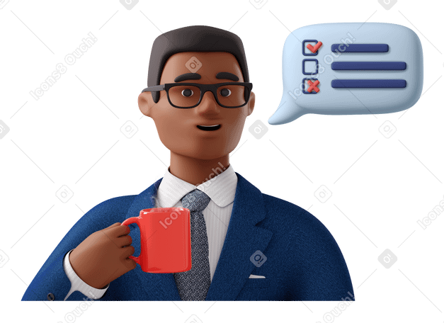 3D Businessman drinking coffee while working on his tasks Illustration ...