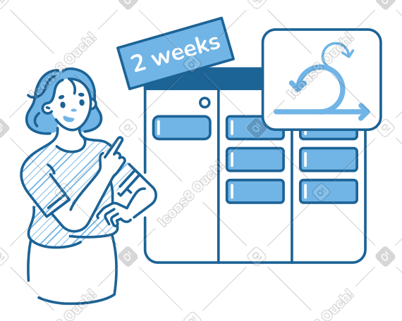 Woman and kanban board with sign indicating sprint duration, Scrum PNG, SVG