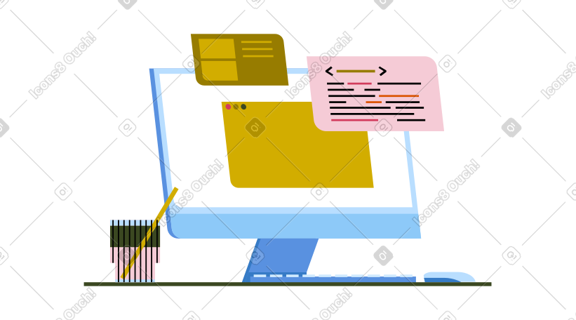Code lines on desktop computer screen PNG, SVG