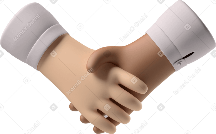 3D Handshake of pale skin and brown skin hands Illustration in PNG, SVG