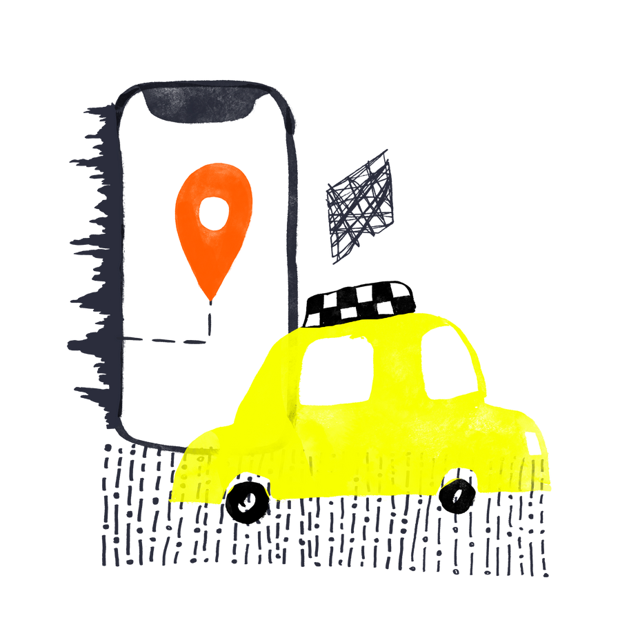 Phone taxi app with location sign Illustration in PNG, SVG