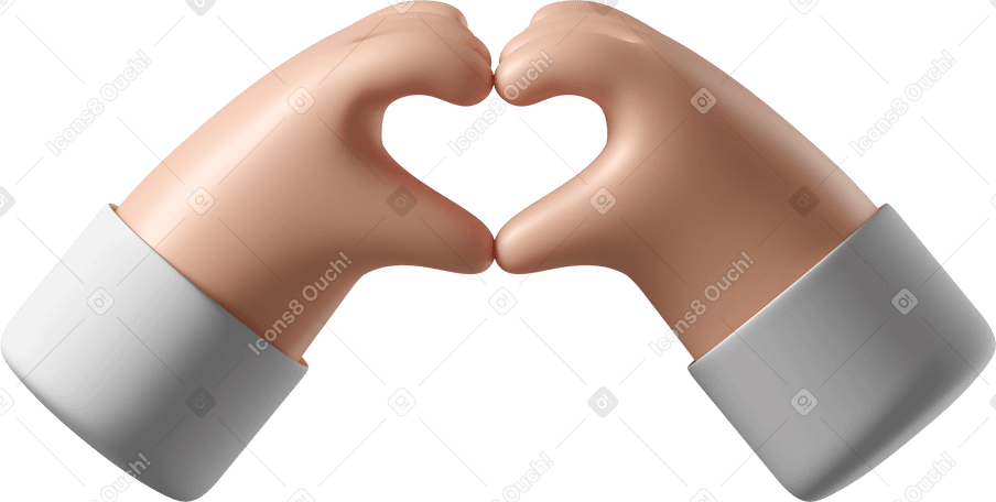 3D White skin hands showing a heart sign Illustration in PNG, SVG