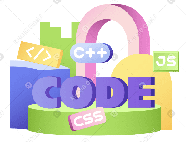 Lettering Code with programming languages and code sign text PNG, SVG