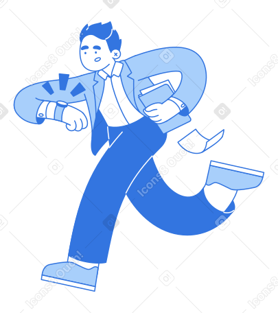 Man running late and looking at his watch PNG, SVG