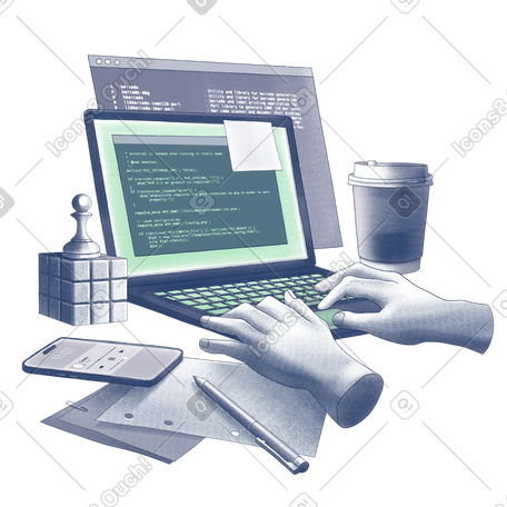 Programmer writing code on laptop PNG, SVG