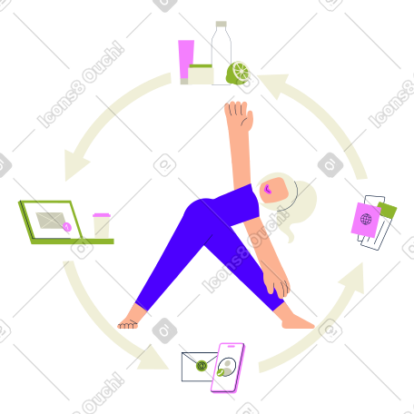 Woman maintaining healthy work-life balance animated illustration in ...