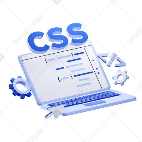 3D lettering css and laptop with program code text PNG, SVG