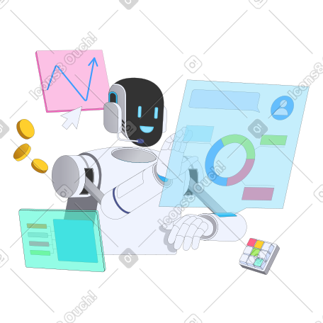 Robo-advisor working on holographic screen animated illustration in GIF ...