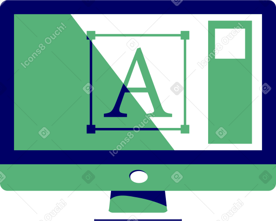 Letter a on the monitor screen Illustration in PNG, SVG