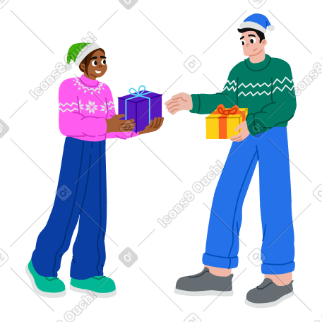 Friends giving each other christmas gifts PNG, SVG