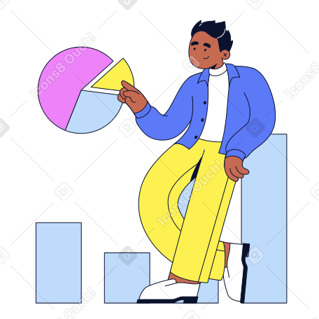 Young man interacting with graphs PNG, SVG