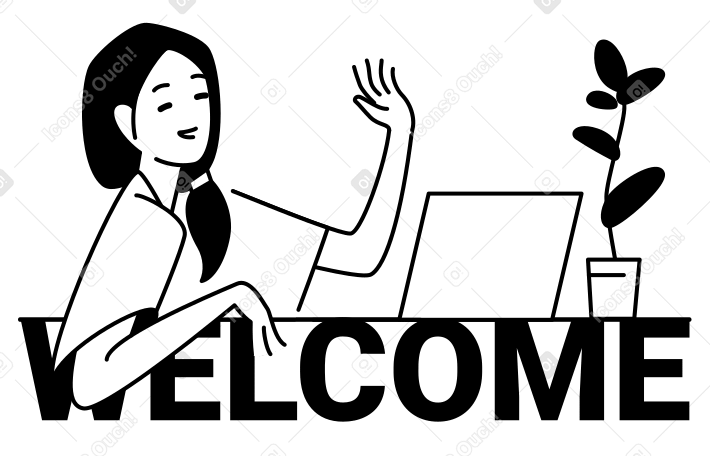 Welcome sign, woman waving hello PNG, SVG