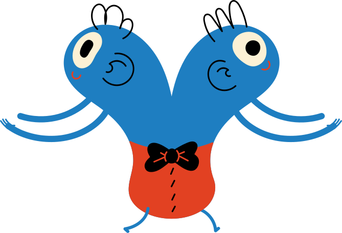 Blue character with with two heads Illustration in PNG, SVG