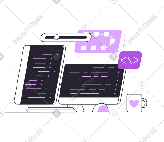 Coding workplace with double monitor PNG, SVG