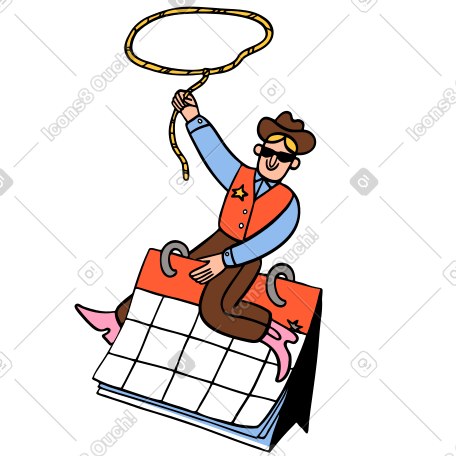 Un cow-boy chevauchant un calendrier, respectant ses délais PNG, SVG