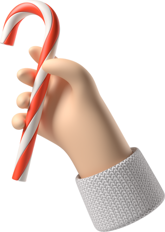 Pale skin hand holding a Christmas candy cane Illustration in PNG, SVG