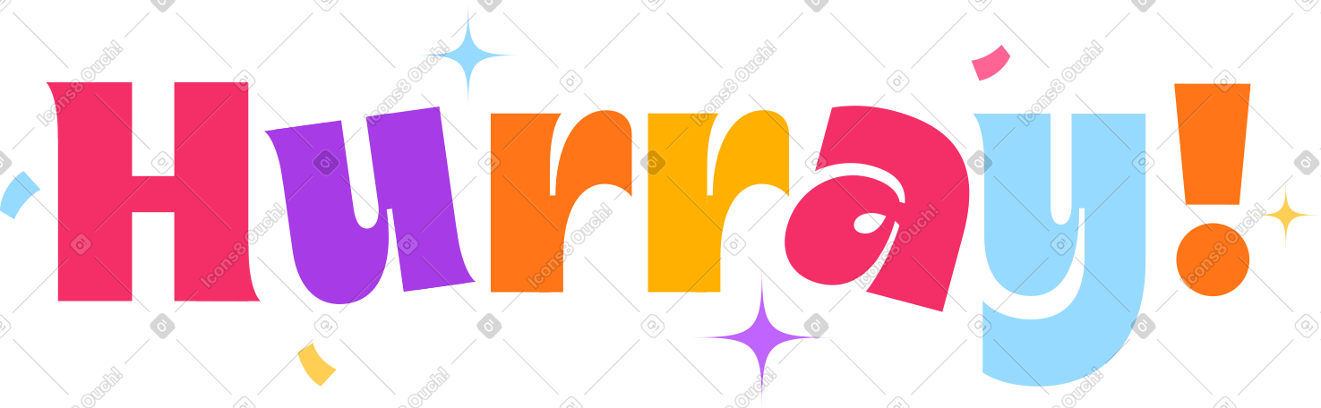 Lettering hurray! with stars and confetti text PNG, SVG
