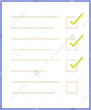 Document with checkboxes and check mark Illustration in PNG, SVG
