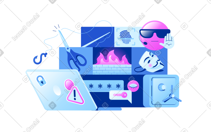 Cyber security emoji with firewall, laptop and safe, protecting ID PNG, SVG