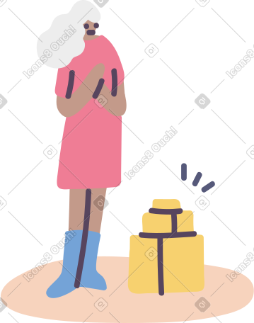 Old woman standing next to a pile of packages PNG, SVG