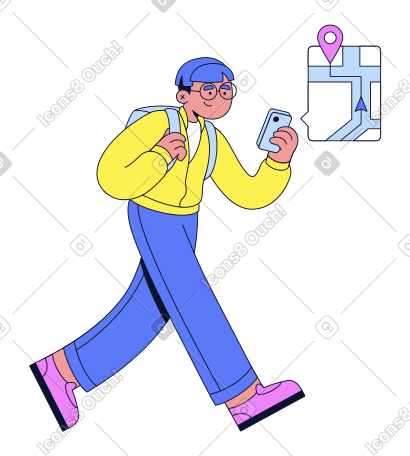 Young man using navigation system while walking PNG, SVG