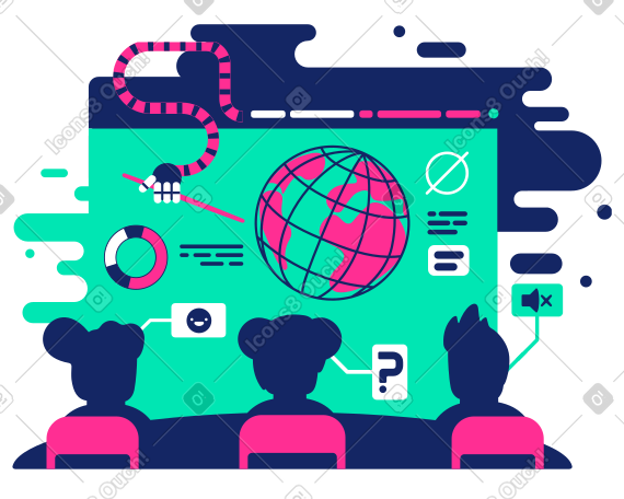 Children learning geography with robot PNG, SVG