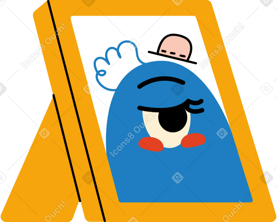 Blue character in a photo frame Illustration in PNG, SVG