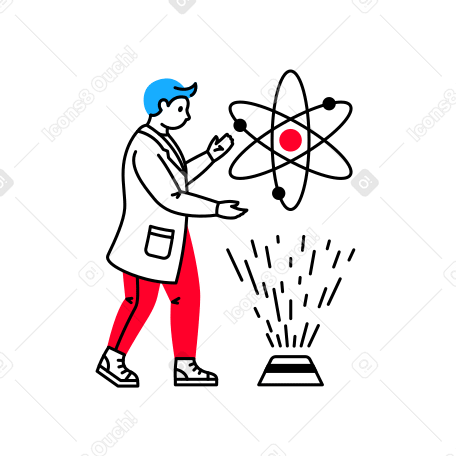 Scientist studying the atom by hologram Illustration in PNG, SVG