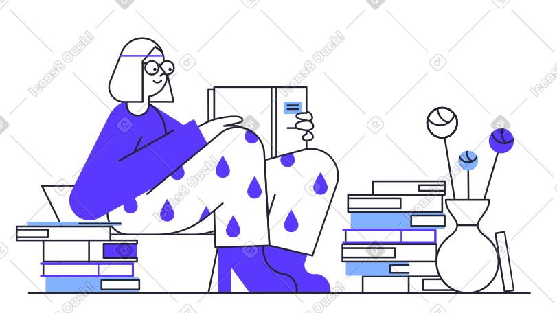 Woman reading a book at home animated illustration in GIF, Lottie (JSON ...