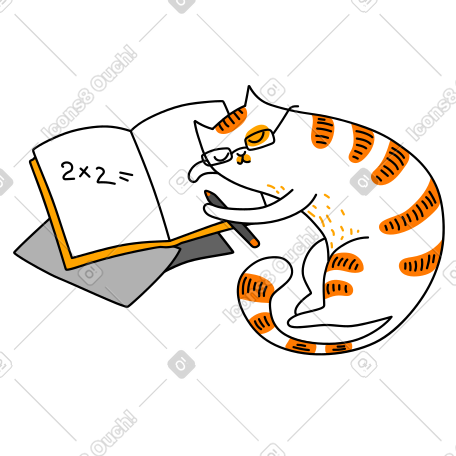 Cat falling asleep while doing maths homework PNG, SVG