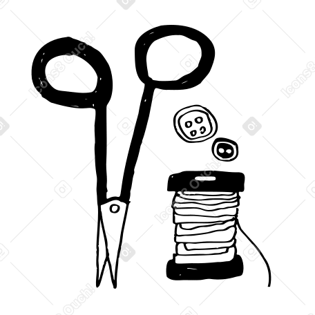 Small sewing kit with scissors and thread PNG, SVG