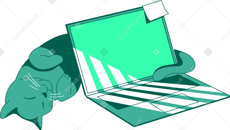 Laptop with cat Illustration in PNG, SVG
