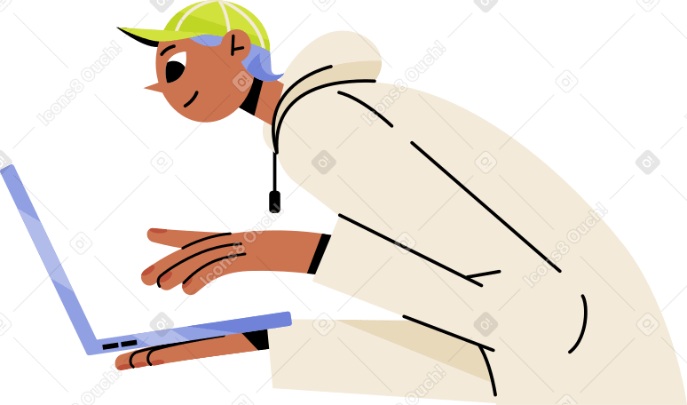 Boy with laptop Illustration in PNG, SVG