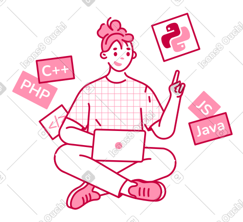 Young woman choosing a programming language PNG, SVG