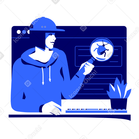 Software tester finding a computer bug Illustration in PNG, SVG